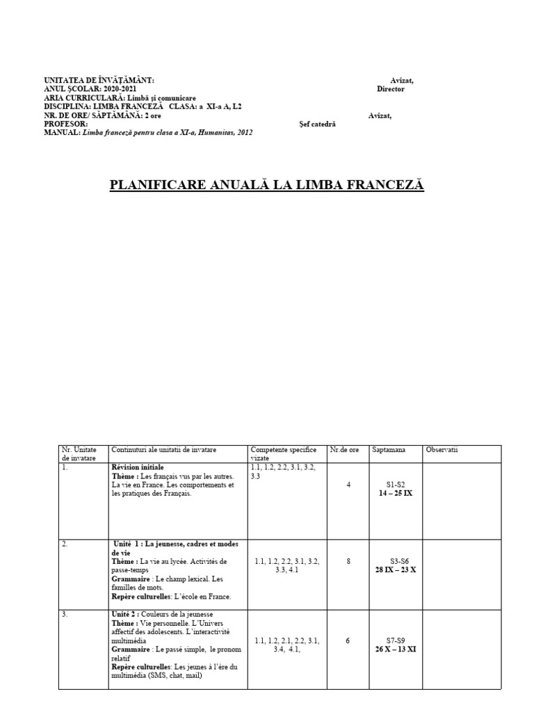 Planification annuelle de français L2 2020-2021 | PDF | Mécanique du ...