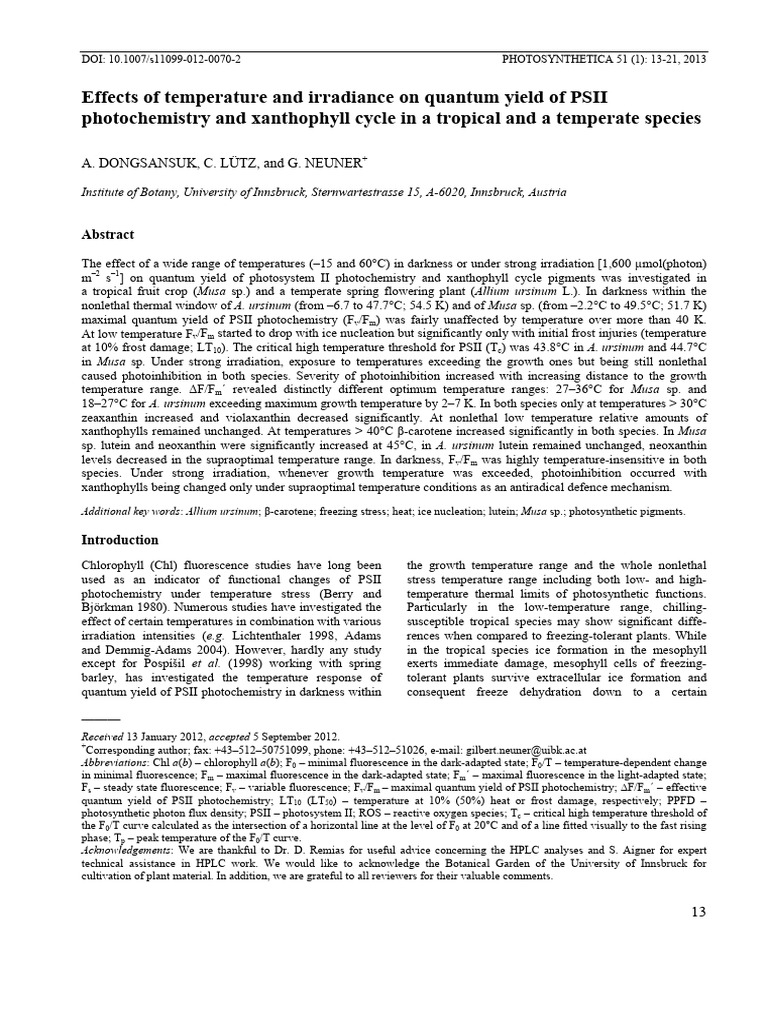 Effects of Temperature and Irradiance On Quantum Yield of PSII ...