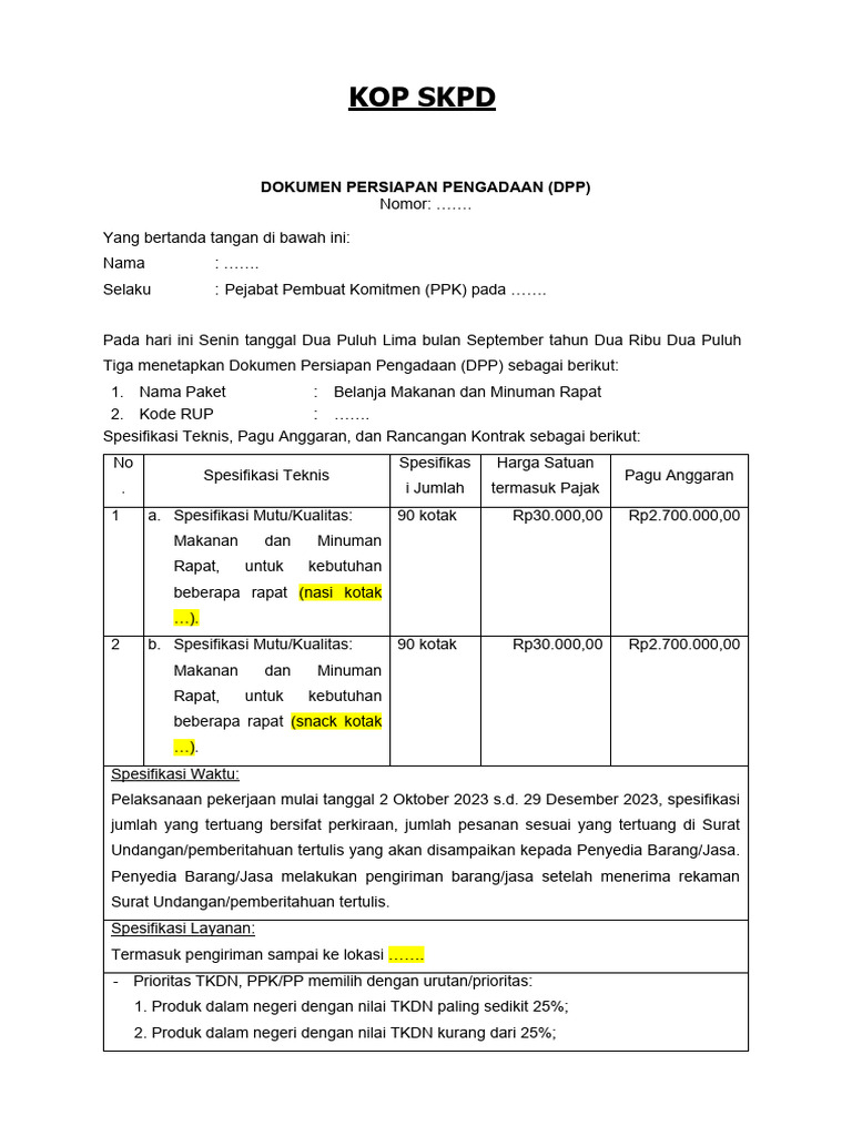 Contoh DPP E-Purchasing | PDF