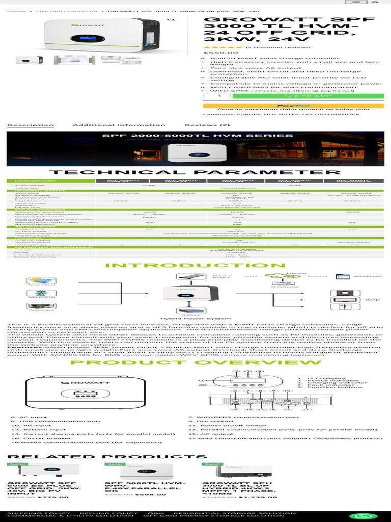 Growatt SPF 3000 TL Hvm-24 Off Grid, 3kw, 24v | PDF | Science ...