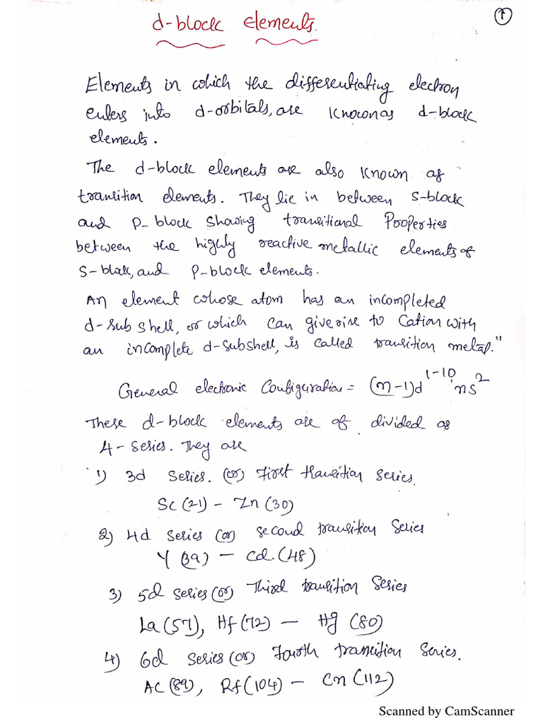 D Block Elements Pdf