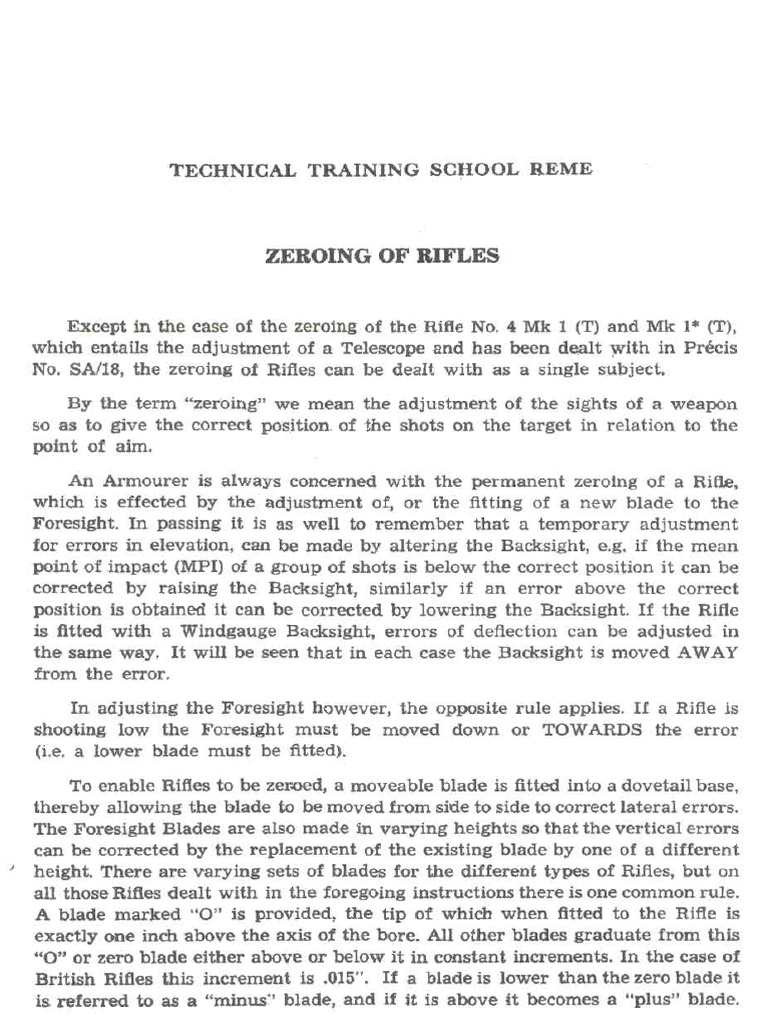 Zeroing of Rifles A | PDF