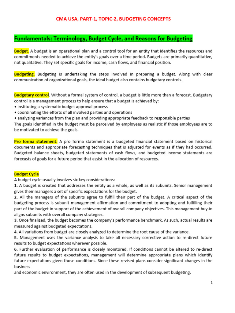Budgeting Concepts and Cycle Explained | PDF