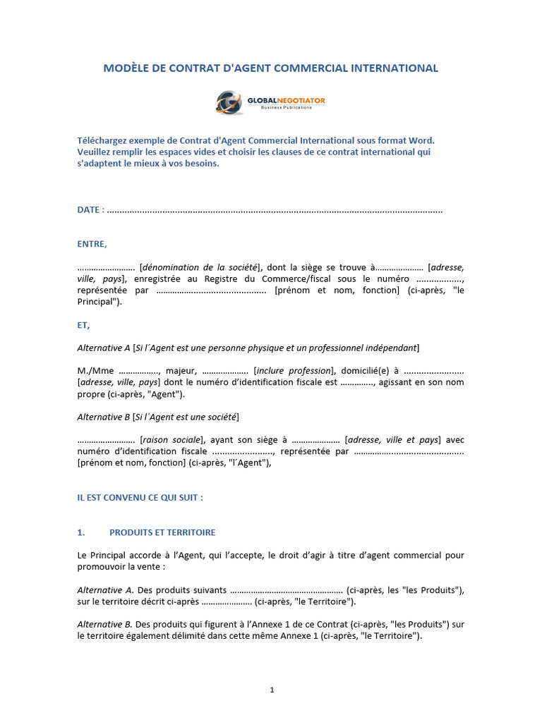 Modele de Contrat D Agent Commercial International | PDF
