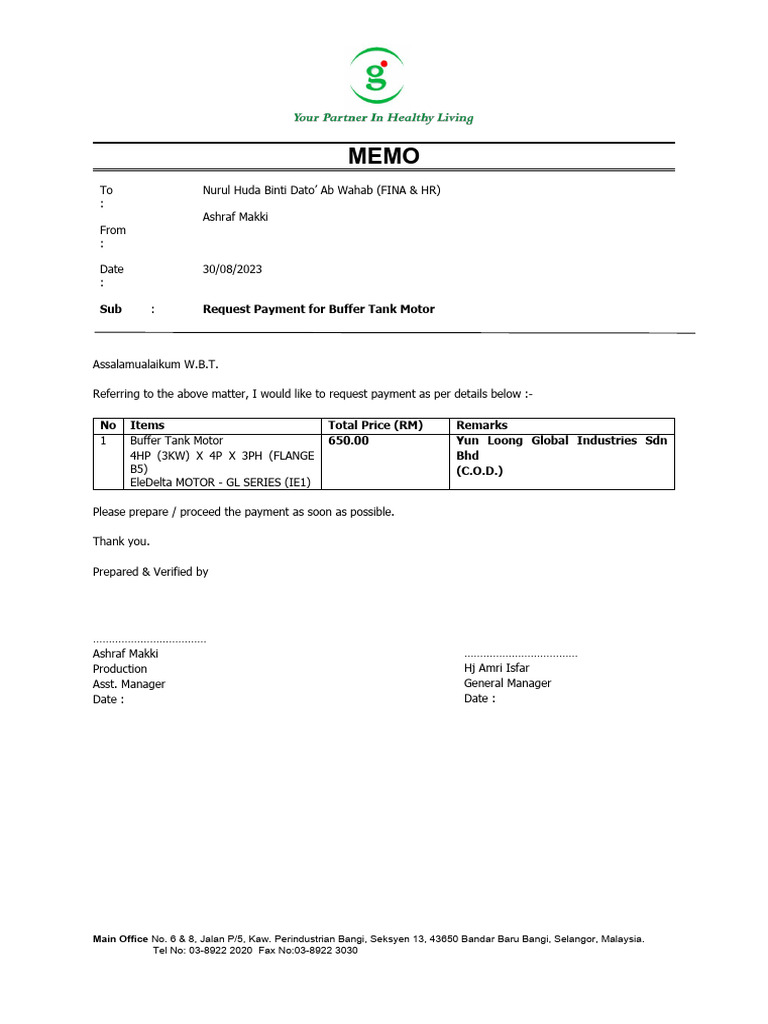 Payment Request for Buffer Tank Motor | PDF | Business | Computers