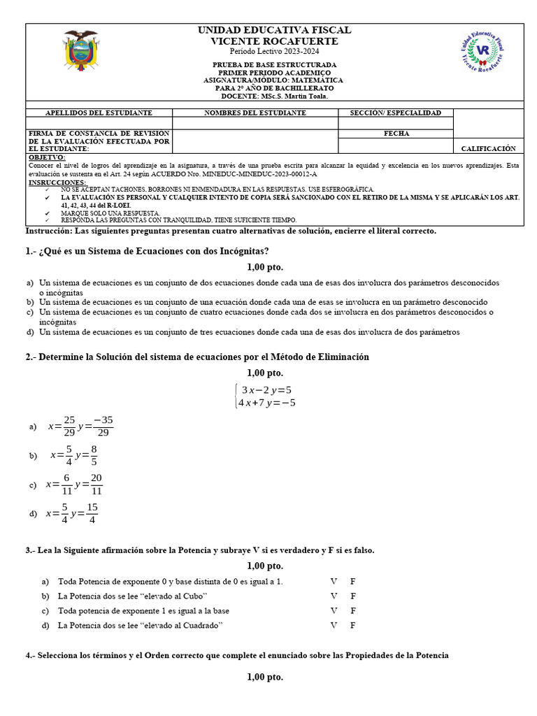 Prueba de Base Estructurada | PDF | Exponenciación | Secuencia