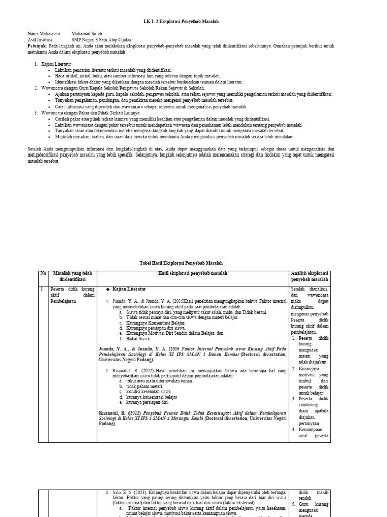 LK 1.2 Eksplorasi Penyebab Masalah 2 | PDF