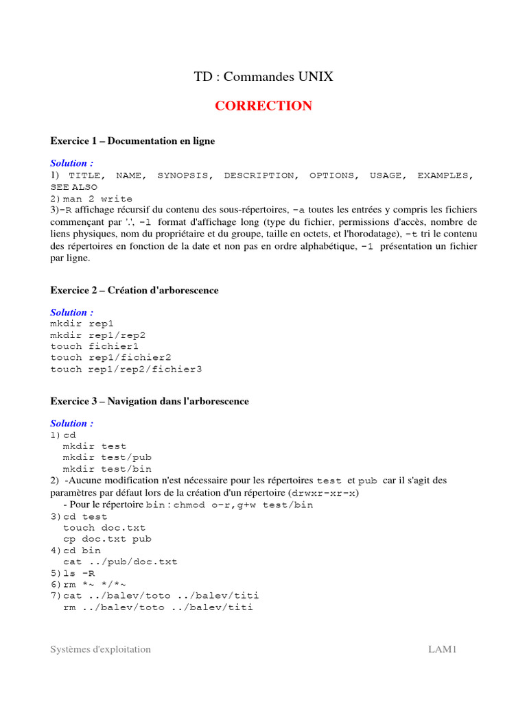 Correction TD1 Commandes Unix | PDF
