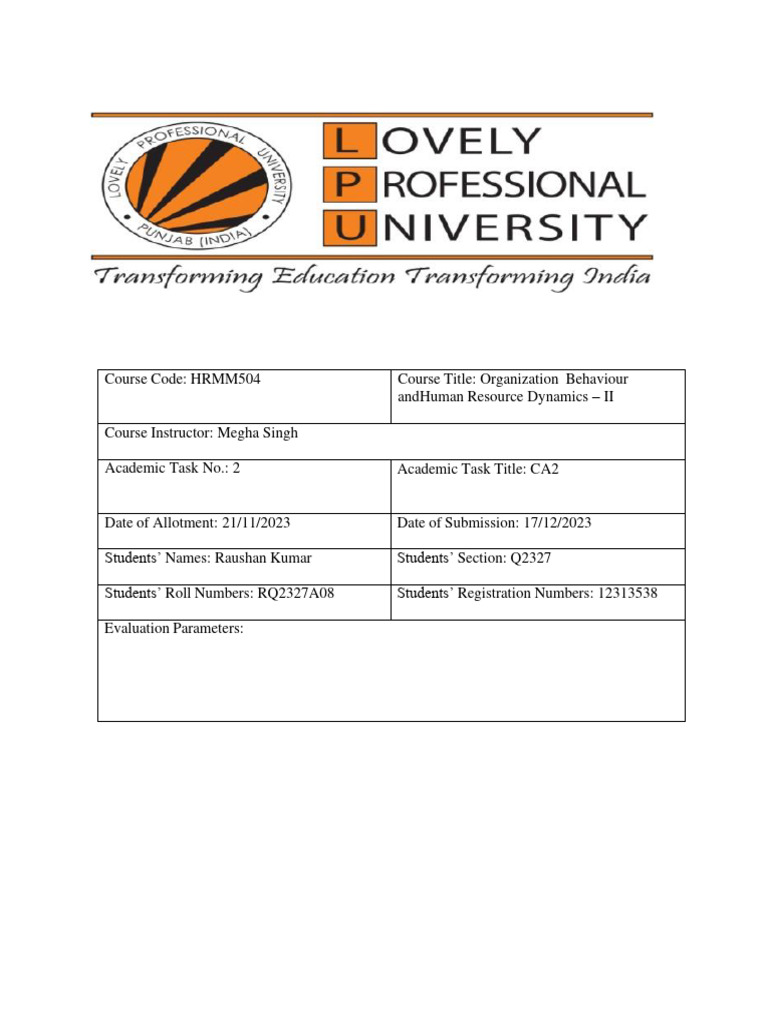 Raushan Kumar HRM CA2 | PDF