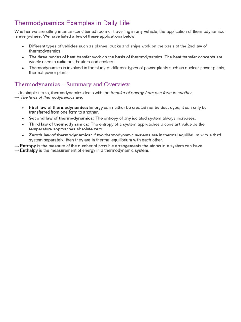 Thermodynamics Examples in Daily Life | PDF