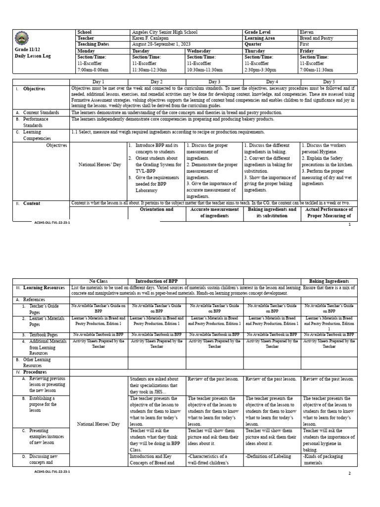 DLL BPP Qtr. 1 Week 1 | PDF