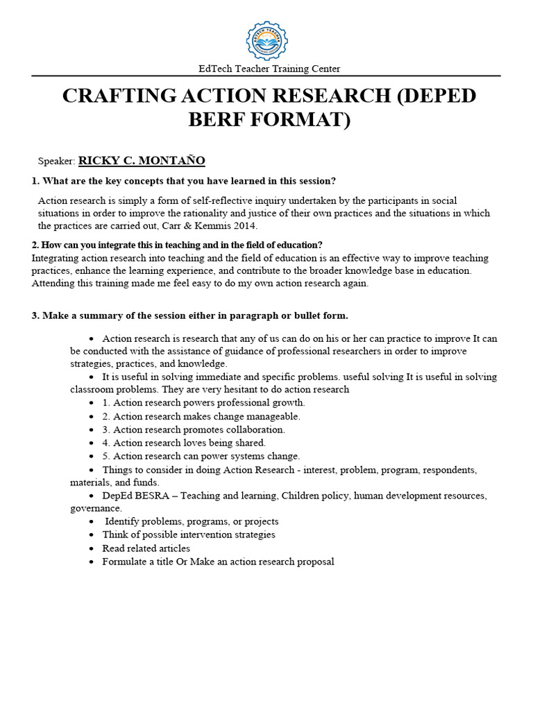 Crafting Action Research (Deped Berf Format) | PDF