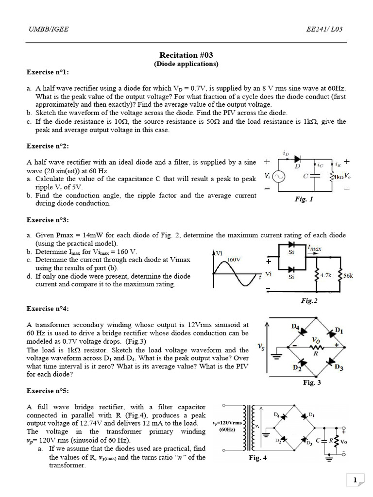Recitation 3 | PDF | Rectifier | Electrical Components