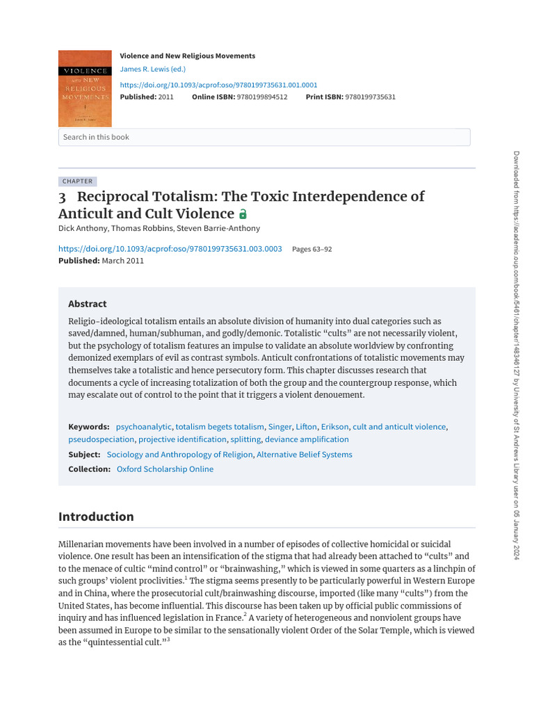 3 Reciprocal Totalism The Toxic Interdependence of Anticult and Cult ...