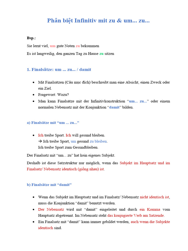 Infinitiv Mit Zu - Um... Zu | PDF