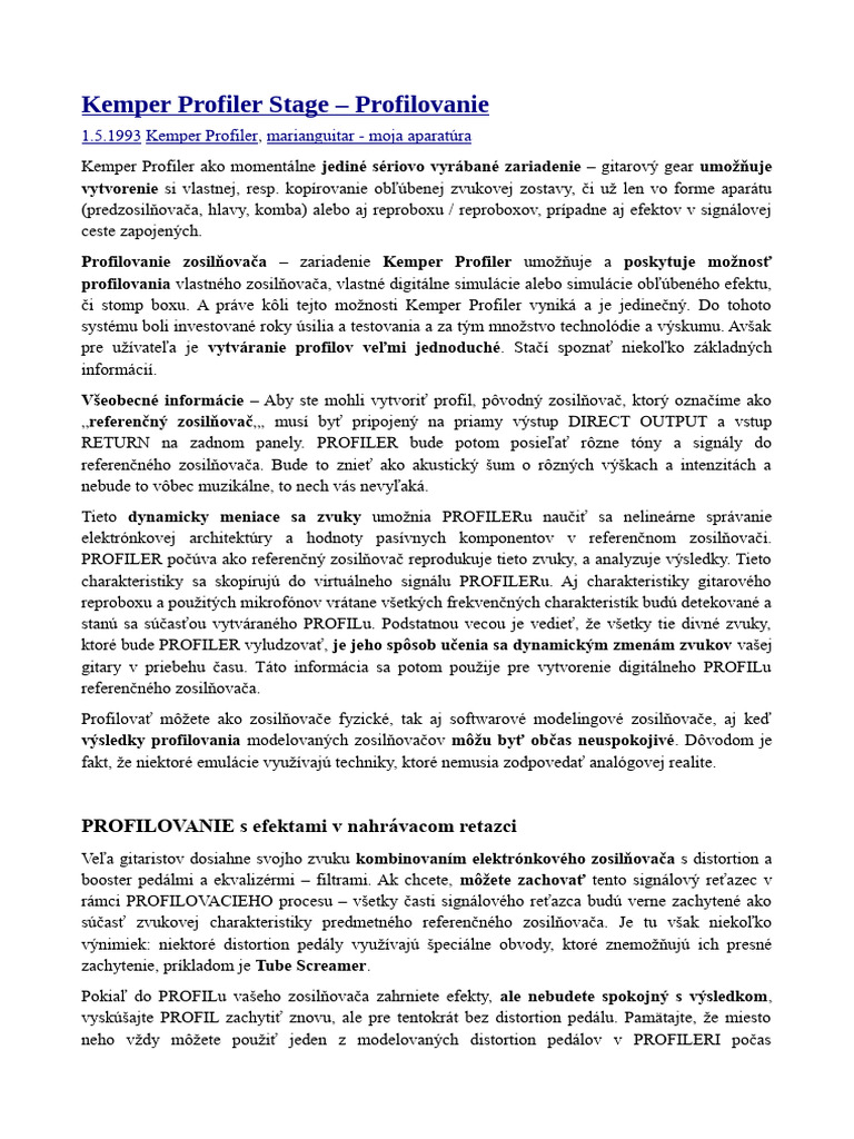 Kemper Profiler Stage - Profilovani | PDF