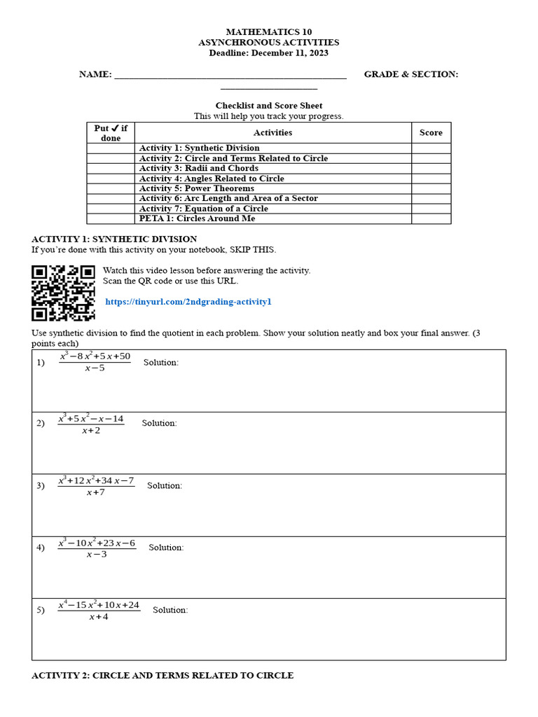 2ndQTR Asynchronous Activity | PDF | Circle | Geometry