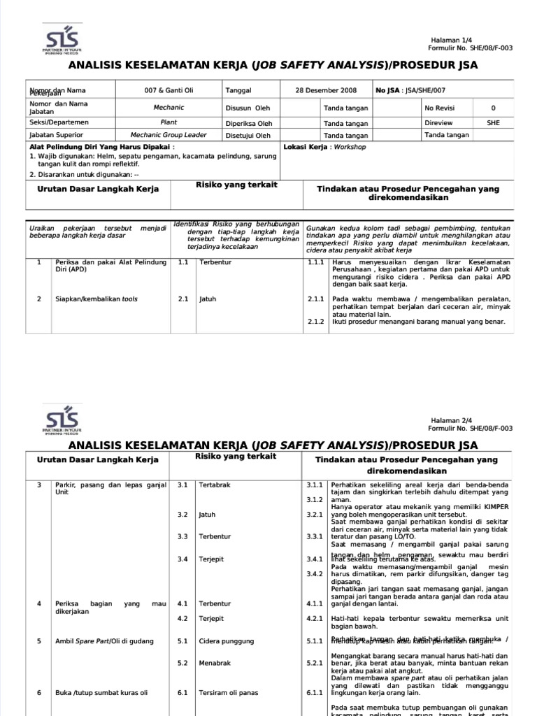 PDF Jsa Ganti Oli - Compress | PDF