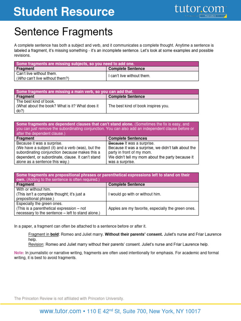 Understanding Sentence Fragments | PDF