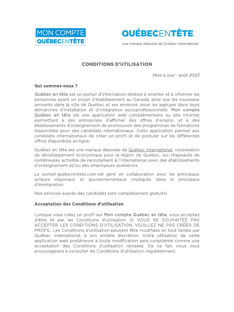 Conditions D'utilisation | PDF