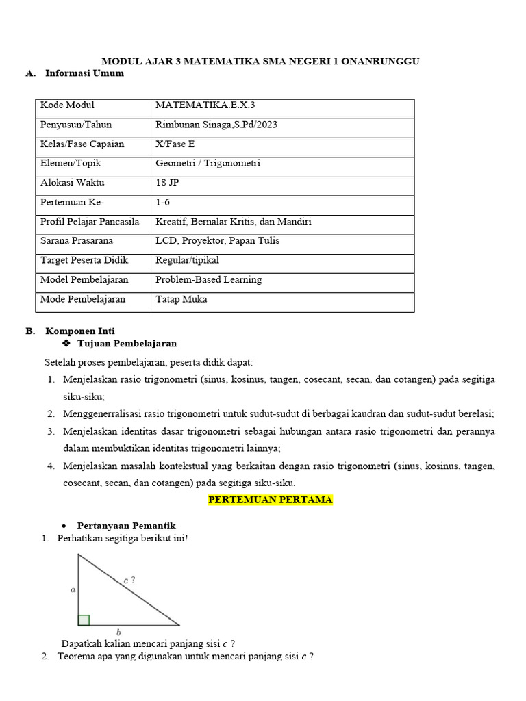 Modul Ajar 3 Matematika Sma Fase e | PDF | Karier & Perkembangan