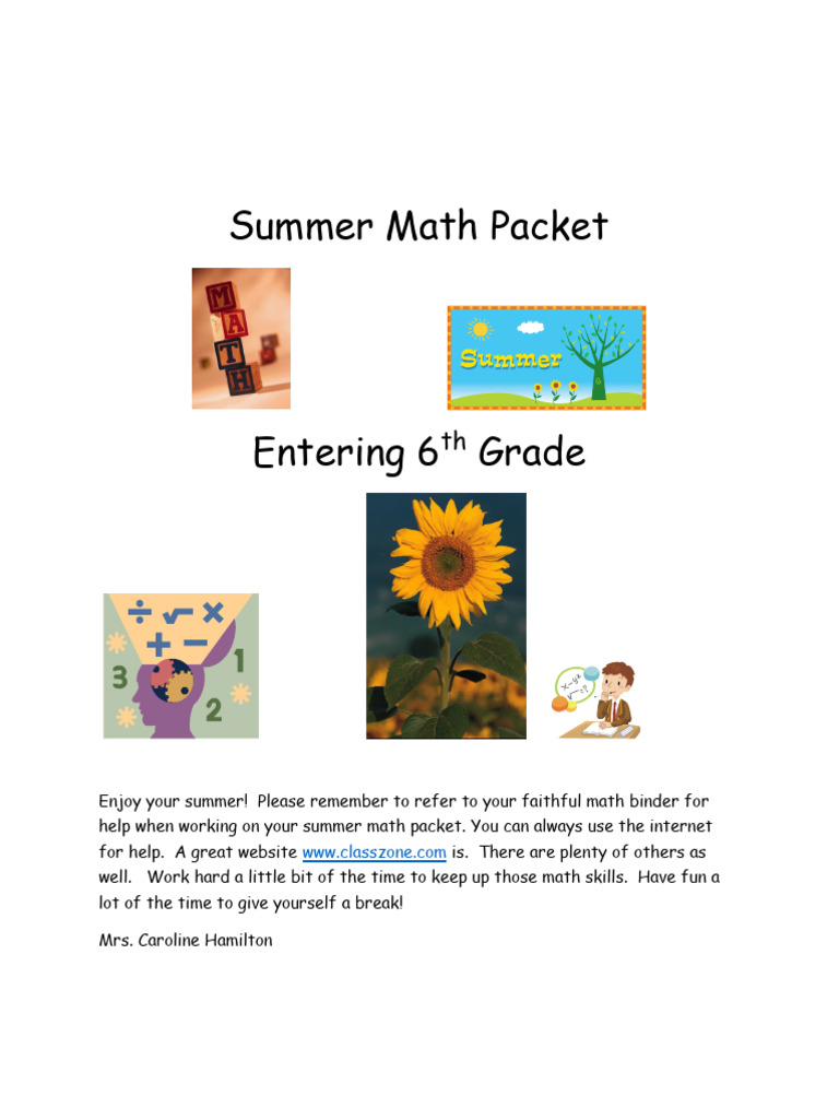 Incoming 6TH Grade Summer Math Packet 2018-2019 | PDF