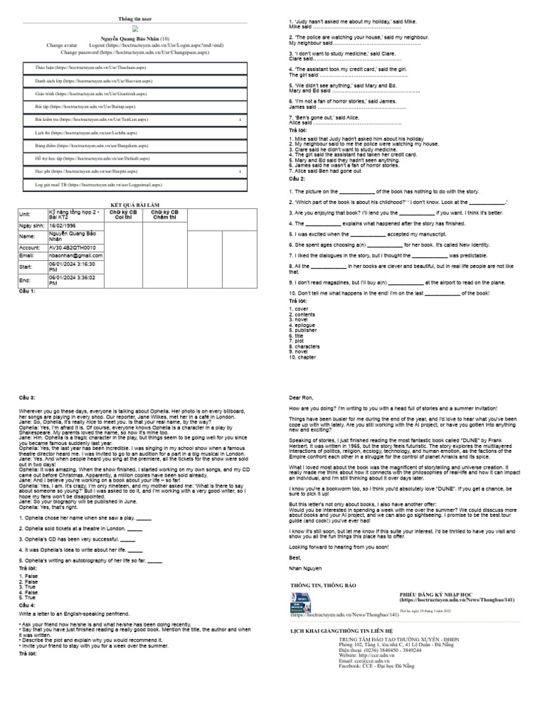 Kỹ Năng Tổng Hợp 2 - Bài KT2 | PDF