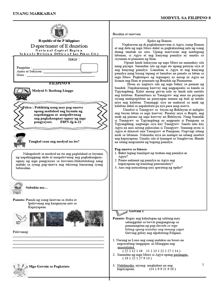 Ikatlong Linggo Module 5 6 First Quarter | PDF
