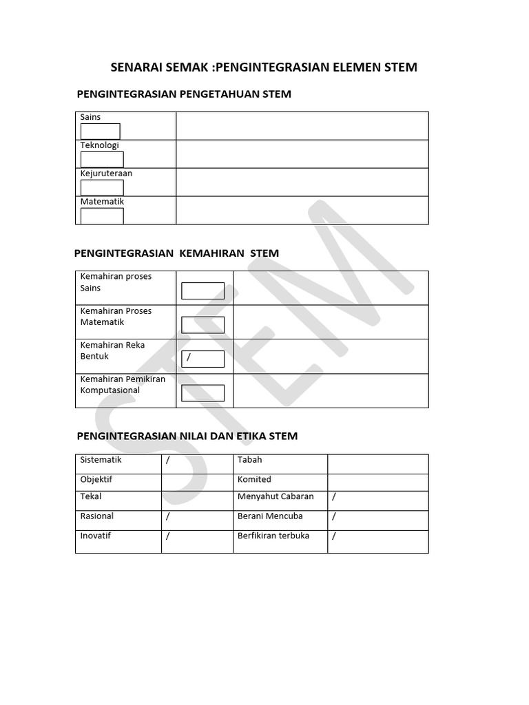 Senarai Semak Elemen Stem | PDF
