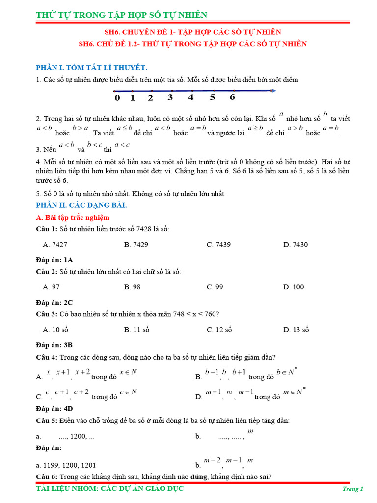SH6-CĐ 1.3 THỨ TỰ TRONG TẬP HỢP SỐ TỰ NHIÊN | PDF