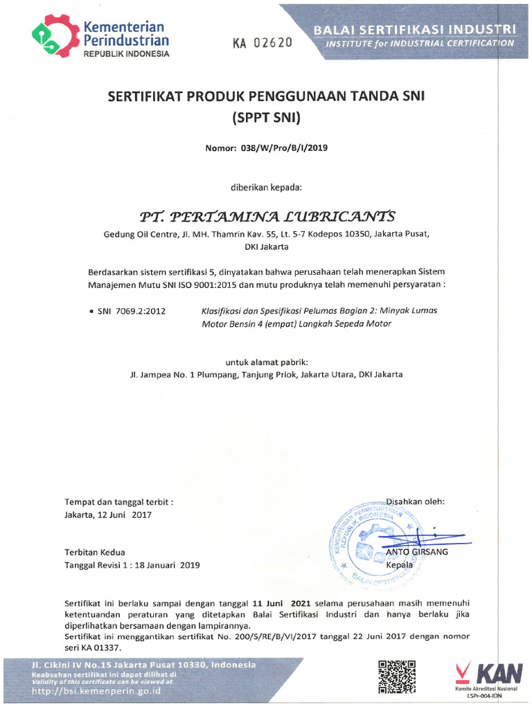 Sertifikat Sni Enduro Dan Mesran | PDF