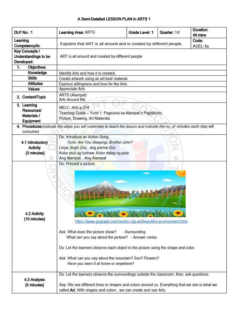 ARTS-1 - DLP-1 Lesson Plan | PDF | Language Arts & Discipline | Foreign ...