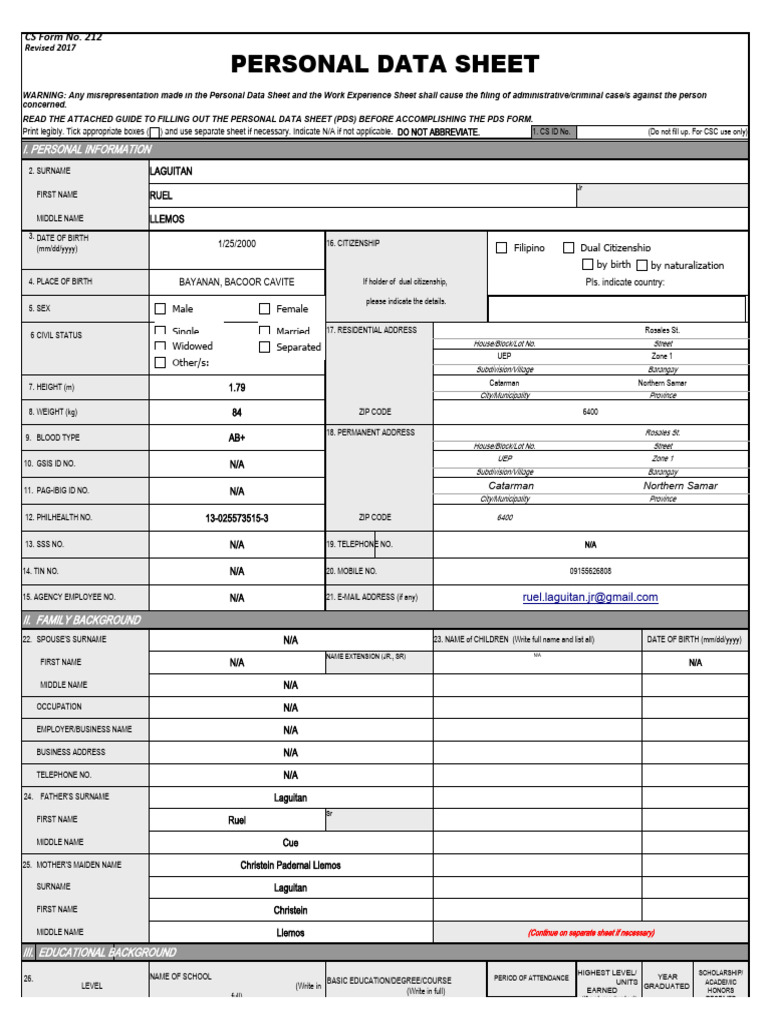 Cs Form No. 212 Revised Personal Data Sheet - New | PDF | Crimes ...