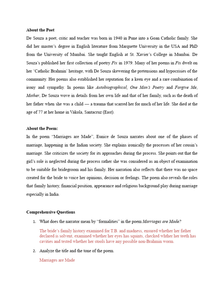 Poem - Marriages Are Made | PDF | Poetry | Marriage
