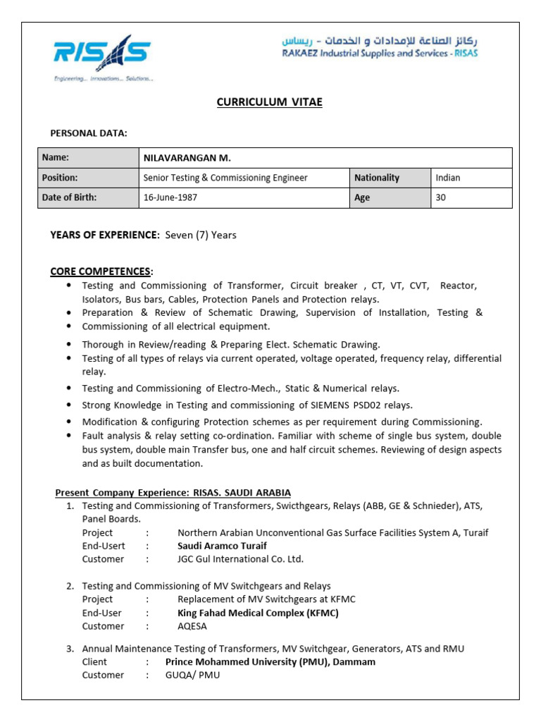 CV - Senior Service Engineer - NILAVARNGAN | PDF