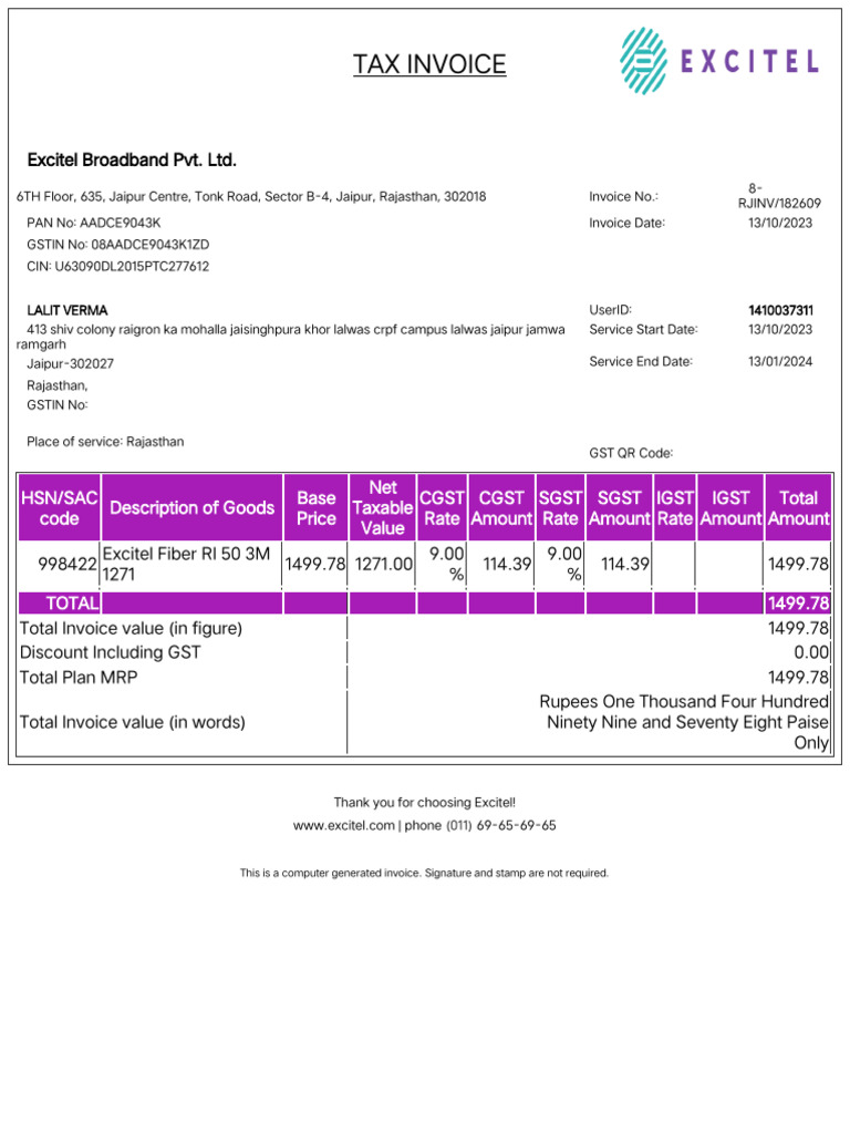 Tax Invoice: This Is A Computer Generated Invoice. Signature and Stamp ...