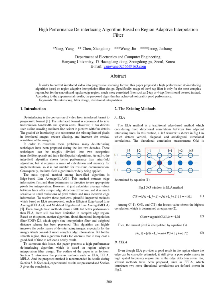 2011 - High Performance De-Interlacing Algorithm Based On Region ...