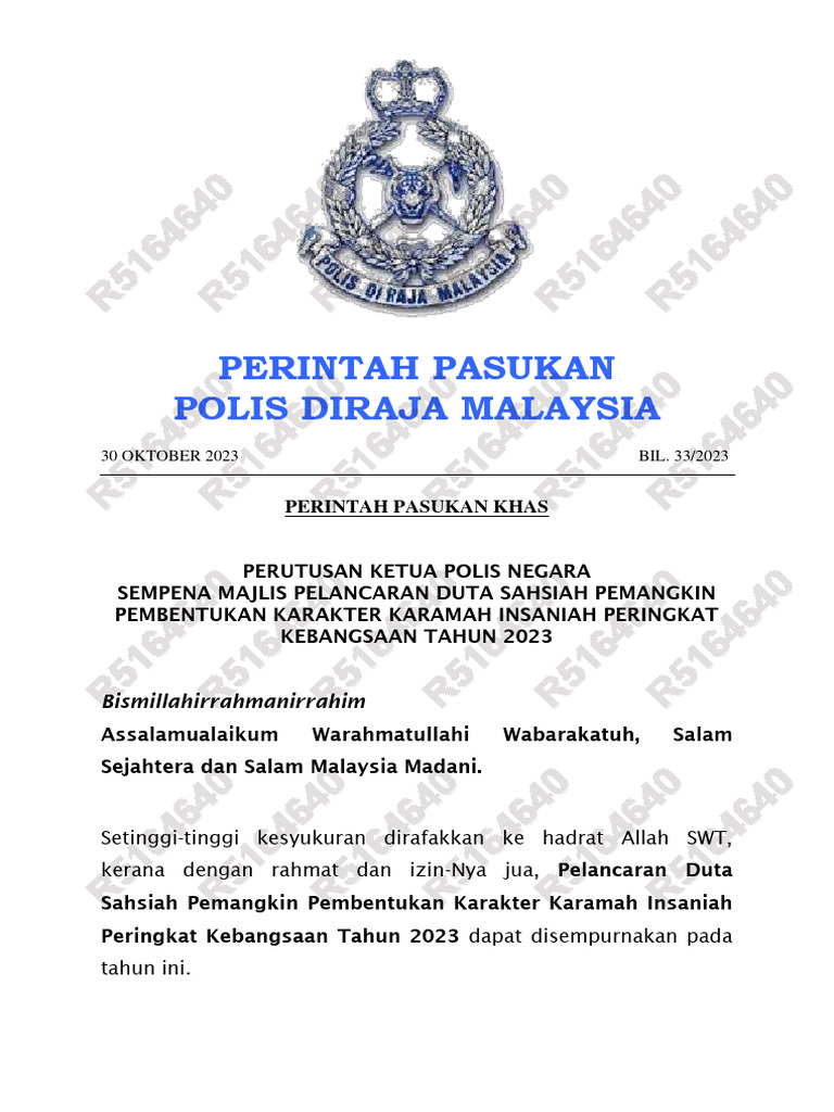 Perintah Pasukan Polis Diraja Malaysia | PDF