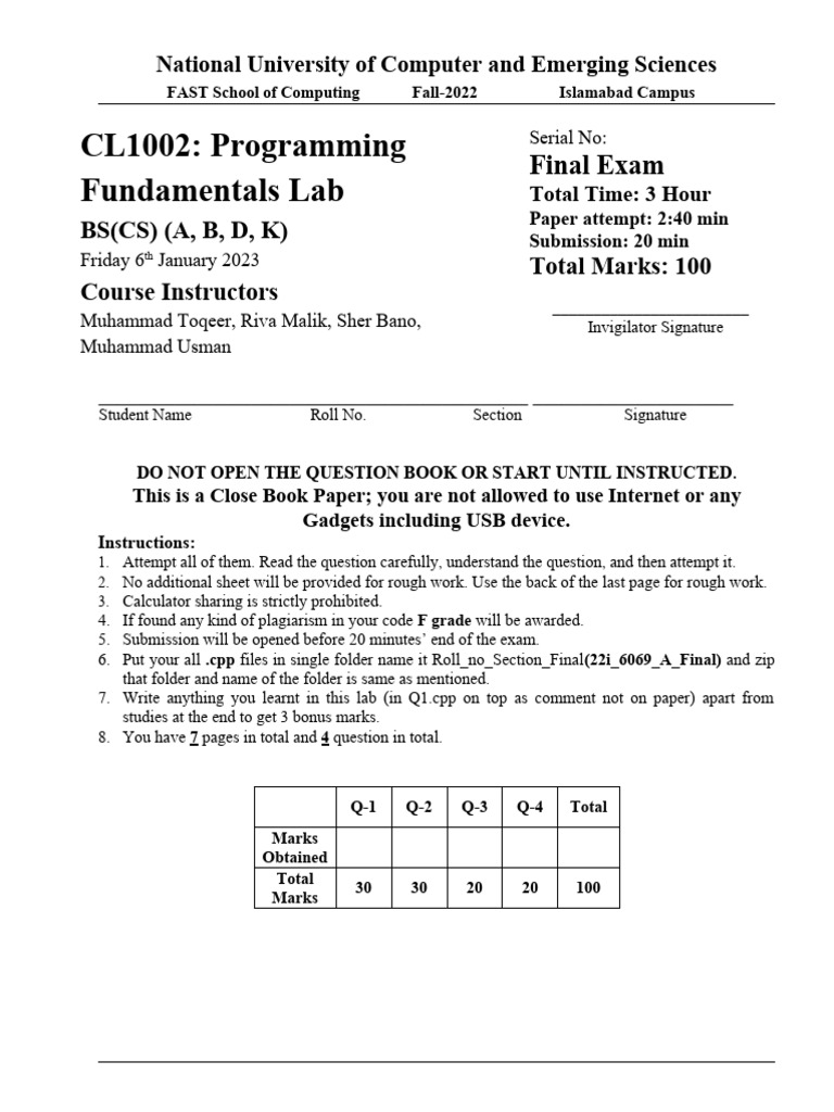 F22 PF-Lab Final | PDF | Integer (Computer Science) | Computer Program