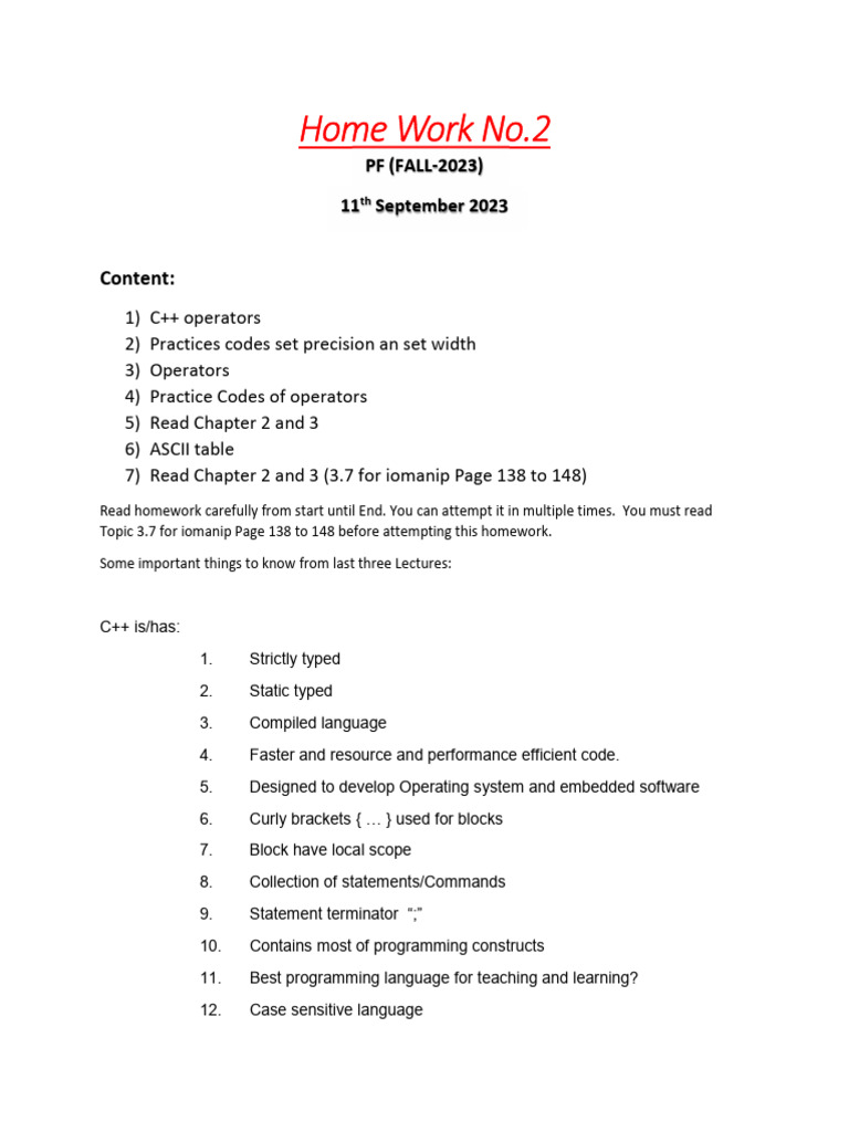 Home Work 2 (FALL-2023) | PDF | Namespace | Integer (Computer Science)