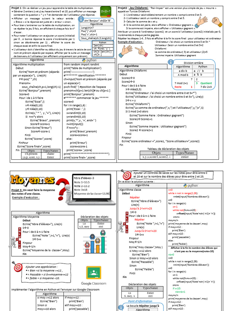 fiche-algo-2si-1 | PDF
