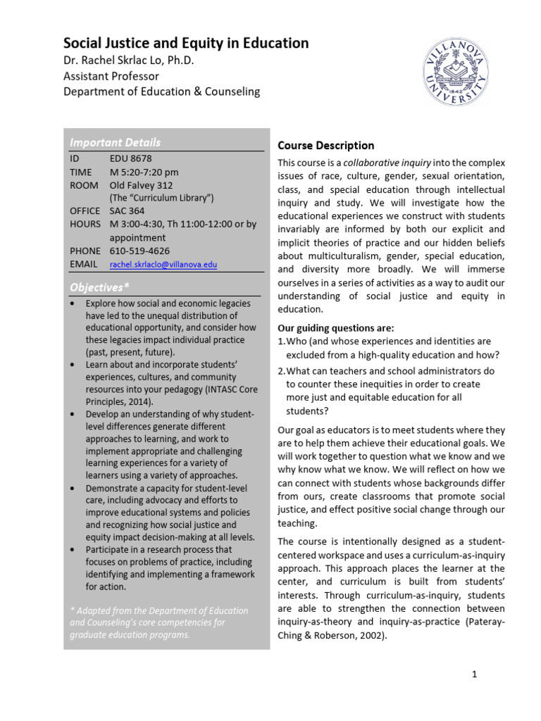 Social Justice in Education Course Overview | PDF | Apa Style | Cognition