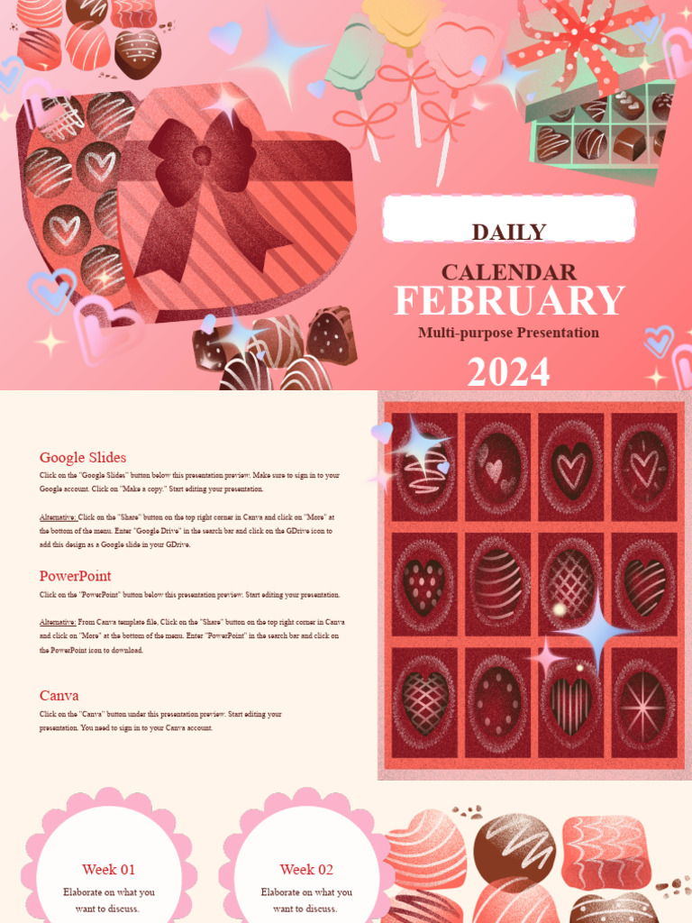 Aesthetic February Daily Calendar 2024 Presentation | PDF