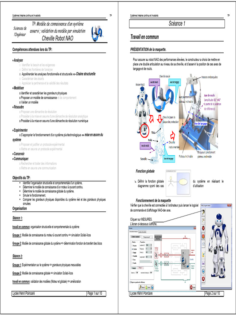 Scéance 1. Cheville Robot NAO. Travail en Commun. TP - Modèle de Connaissance D Un Système ...