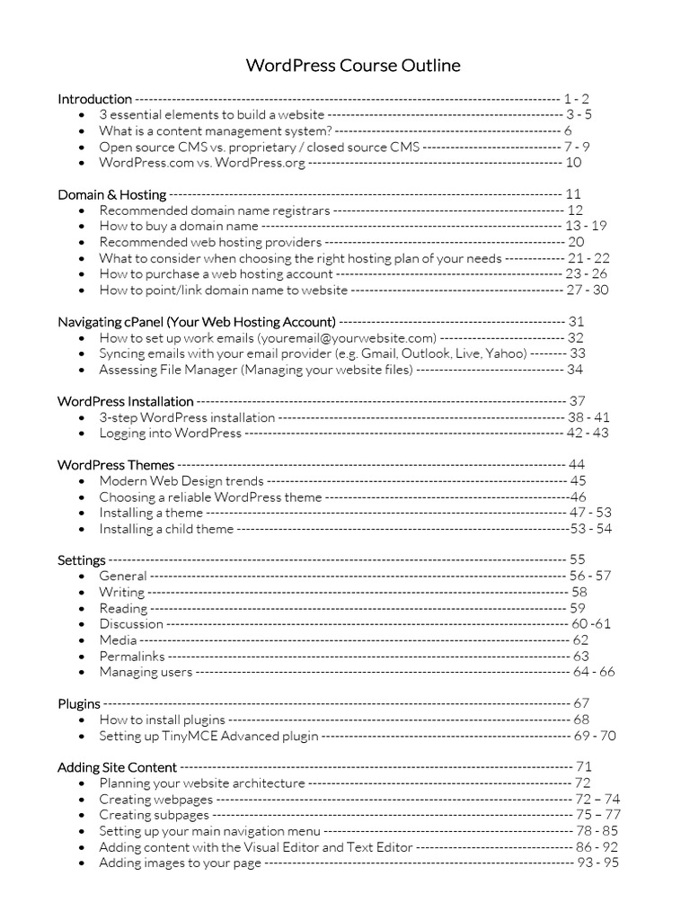 WordPress Course Outline 2016 | PDF
