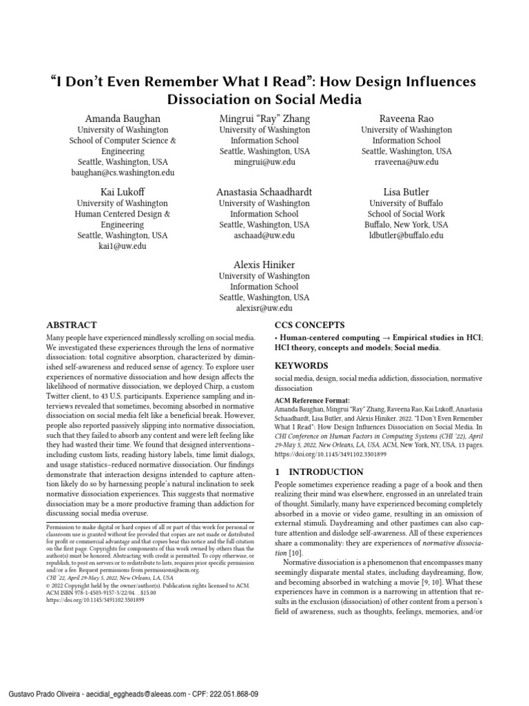 I Don't Even Remember What I Read How Design Influences Dissociation On ...