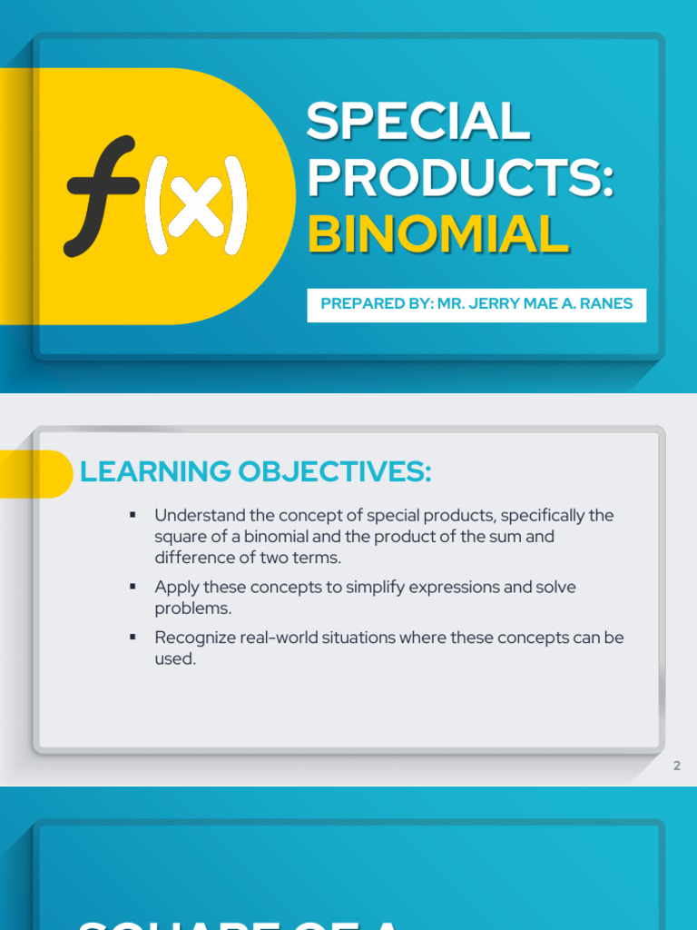 Special Products - Binomials | PDF
