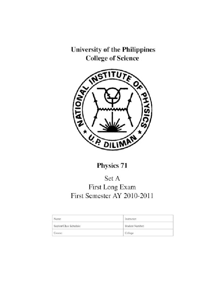 (Physics 71) Long Exam 1 Reviewer B | PDF