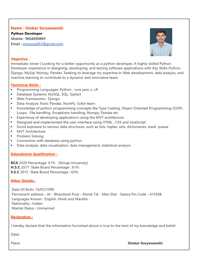 Omkar (Fresher) | PDF