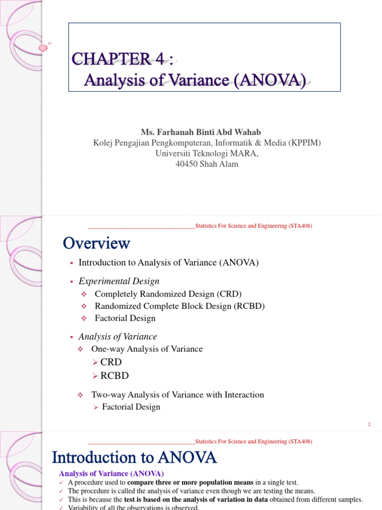 Chapter Four - Analysis of Variance (STA408) | PDF